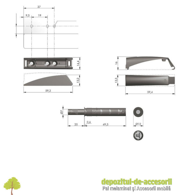 Set K PUSH TECH 20mm aplicat buffer antracit